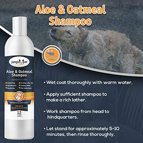 Jungle Pet Aloe Oatmeal Shampoo for Dogs - Sensitive Skin Dog Shampoo Oatmeal - Natural Dog Shampoo Sensitive Skin - Hypoallergenic Pina Colada Dog Oatmeal Shampoo - 12 oz