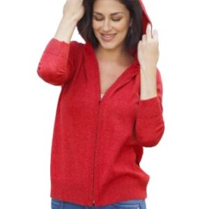 NOVICA Cotton Blend Hoodie, Casual Comfort in Red'