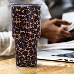 30 oz. Tumbler Double Wall Stainless Steel Vacuum Insulation Travel Mug with Crystal Clear Lid and Straw, Water Coffee Cup for Home,Office,School, Ice Drink, Hot Beverage,Leopard