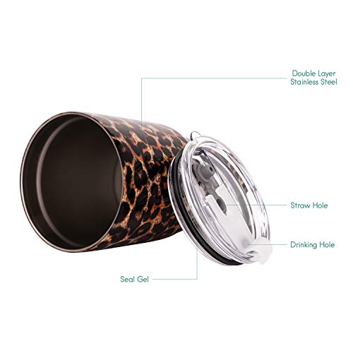 30 oz. Tumbler Double Wall Stainless Steel Vacuum Insulation Travel Mug with Crystal Clear Lid and Straw, Water Coffee Cup for Home,Office,School, Ice Drink, Hot Beverage,Leopard