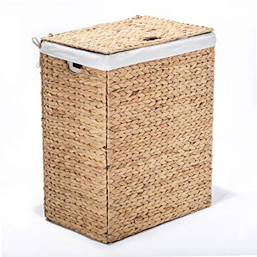 Seville Classics Premium Hand Woven Portable Laundry Bin Basket with Built-in Handles, Household Storage for Clothes, Linens, Sheets, Toys, Water Hyacinth, Rectangular Hamper