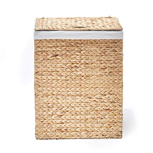 Seville Classics Premium Hand Woven Portable Laundry Bin Basket with Built-in Handles, Household Storage for Clothes, Linens, Sheets, Toys, Water Hyacinth, Rectangular Hamper