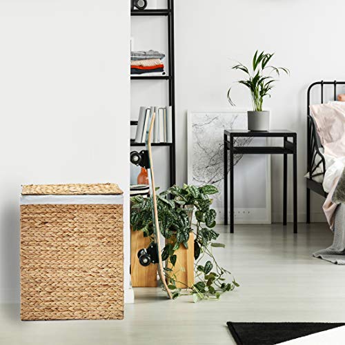 Seville Classics Premium Hand Woven Portable Laundry Bin Basket with Built-in Handles, Household Storage for Clothes, Linens, Sheets, Toys, Water Hyacinth, Rectangular Hamper