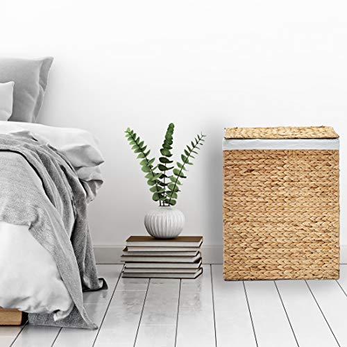 Seville Classics Premium Hand Woven Portable Laundry Bin Basket with Built-in Handles, Household Storage for Clothes, Linens, Sheets, Toys, Water Hyacinth, Rectangular Hamper