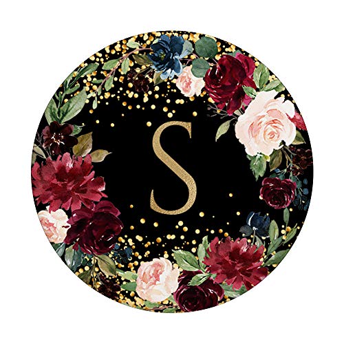 Initial Letter S Black Burgundy Red Floral Wreath Monogram PopSockets PopGrip: Swappable Grip for Phones & Tablets