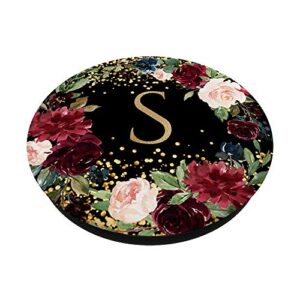 Initial Letter S Black Burgundy Red Floral Wreath Monogram PopSockets PopGrip: Swappable Grip for Phones & Tablets