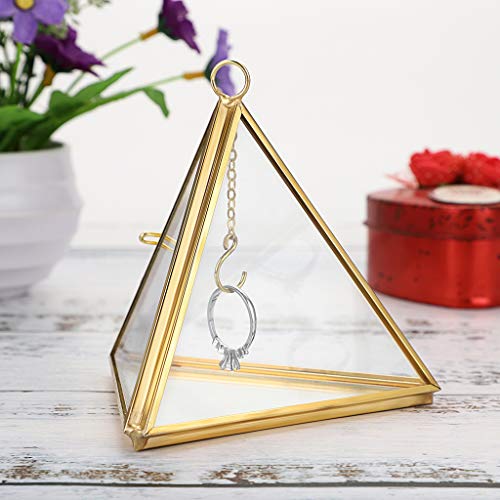 Hipiwe Jewelry Ring Display Holder - Glass Ring Holder Geometric Glass Ring Jewelry Box Wedding Ring Bearer Gift Box Hanging Prism Ring Stand Proposal Ring Display Case (Triangular pyramid)