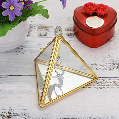 Hipiwe Jewelry Ring Display Holder - Glass Ring Holder Geometric Glass Ring Jewelry Box Wedding Ring Bearer Gift Box Hanging Prism Ring Stand Proposal Ring Display Case (Triangular pyramid)