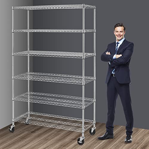 Meet perfect Adjustable Storage Shelves 6 Tier Wire Shelving Unit and Storage, 2100lbs Capacity Metal Shelving Heavy Duty Garage Shelves Storage Rack, 48" D x 18" W x 82" H, Chrome