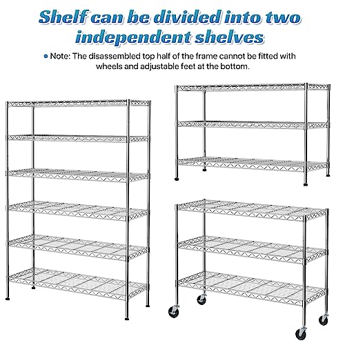 Meet perfect Adjustable Storage Shelves 6 Tier Wire Shelving Unit and Storage, 2100lbs Capacity Metal Shelving Heavy Duty Garage Shelves Storage Rack, 48" D x 18" W x 82" H, Chrome