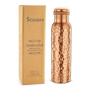 scash made in india 30 oz. handmade handcrafted 100% pure copper water bottle vessel hammered finish leak proof gift set box ayurveda health benefits