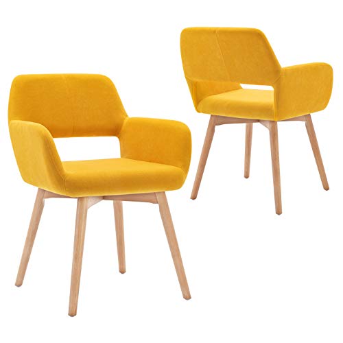 Five stars Furniture Living Room Chairs Set of 2,Small Accent Chair for Vanity,Upholstered Dining Chair for Small Space,Farmhouse Dining Chairs,Desk Chair for Bedroom Yellow