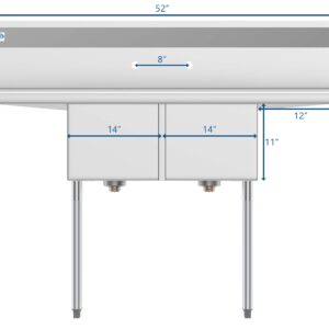 KoolMore - SB141611-12B3 2 Compartment Stainless Steel NSF Commercial Kitchen Prep & Utility Sink with 2 Drainboards - Bowl Size 14" x 16" x 11", Silver