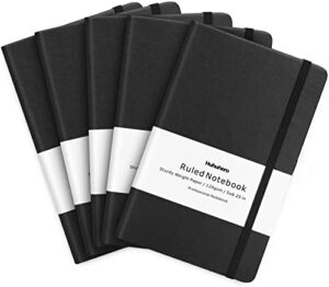 huhuhero journal notebooks, college ruled notebook, premium thick paper lined journal, black hardcover notebook for office home school business writing note taking journaling, college school supplies 5"×8.25" (5, black)