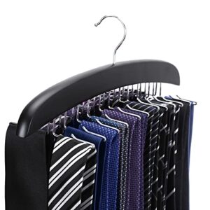 suntrade wooden tie hanger,24 tie organizer rack hanger holder hook (black, 24 hooks)