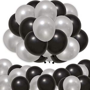 Elecrainbow 100 Count 12 Inch 320 Grams Thickened Black and Silver Balloons for Graduation Birthday Baby Shower Wedding Thanksgiving Anniversary Party Decorations