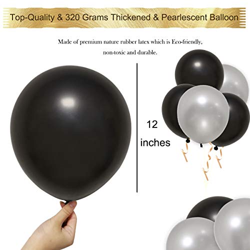 Elecrainbow 100 Count 12 Inch 320 Grams Thickened Black and Silver Balloons for Graduation Birthday Baby Shower Wedding Thanksgiving Anniversary Party Decorations