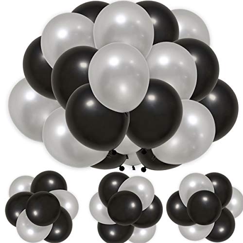 Elecrainbow 100 Count 12 Inch 320 Grams Thickened Black and Silver Balloons for Graduation Birthday Baby Shower Wedding Thanksgiving Anniversary Party Decorations