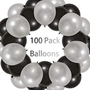 Elecrainbow 100 Count 12 Inch 320 Grams Thickened Black and Silver Balloons for Graduation Birthday Baby Shower Wedding Thanksgiving Anniversary Party Decorations