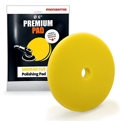 menzerna 6 Inch Polishing Pad Medium Cut for Medium Fine Polishing I Body Repair & Detailing Pads with Safety Edge & Velcro Attachment I Washable & Long Lasting I with Hole for Anti Heat Build-Up