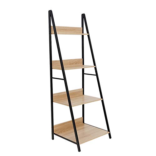 C-Hopetree Ladder Shelf Bookcase - Bookshelf - 4 Tier Plant Stand - Black Metal Frame