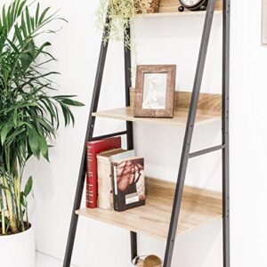 C-Hopetree Ladder Shelf Bookcase - Bookshelf - 4 Tier Plant Stand - Black Metal Frame