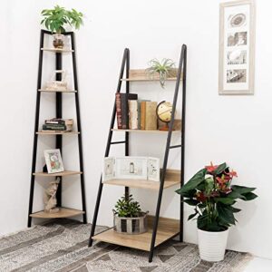 C-Hopetree Ladder Shelf Bookcase - Bookshelf - 4 Tier Plant Stand - Black Metal Frame