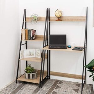 C-Hopetree Ladder Shelf Bookcase - Bookshelf - 4 Tier Plant Stand - Black Metal Frame