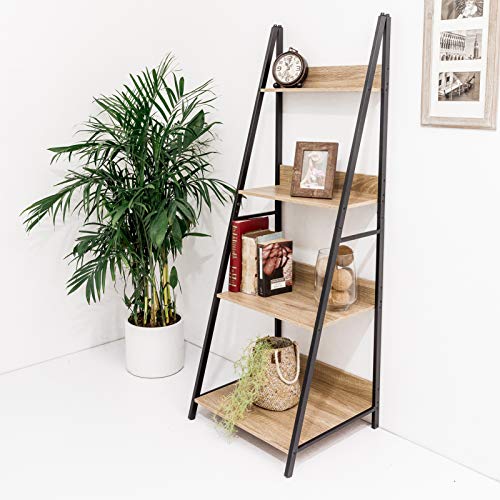 C-Hopetree Ladder Shelf Bookcase - Bookshelf - 4 Tier Plant Stand - Black Metal Frame