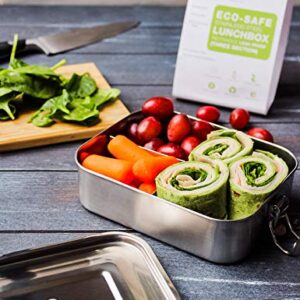 ecozoi Stainless Steel Lunch Box, Leak Proof Metal Bento Box with 3 Compartments, 35 Oz Bento Box, BPA Free Meal Prep Food Container | Bonus 50 ml Sauce Container