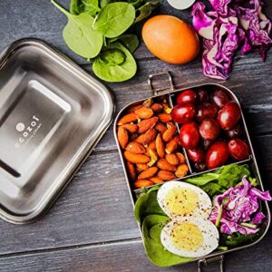 ecozoi Stainless Steel Lunch Box, Leak Proof Metal Bento Box with 3 Compartments, 35 Oz Bento Box, BPA Free Meal Prep Food Container | Bonus 50 ml Sauce Container