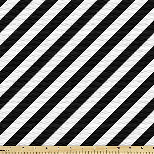 Lunarable Striped Fabric by The Yard, Diagonal Stripes Monochrome Pattern Abstract Geometric Elements Retro Inspirations, Decorative Fabric for Upholstery and Home Accents, 1 Yard, Black and White