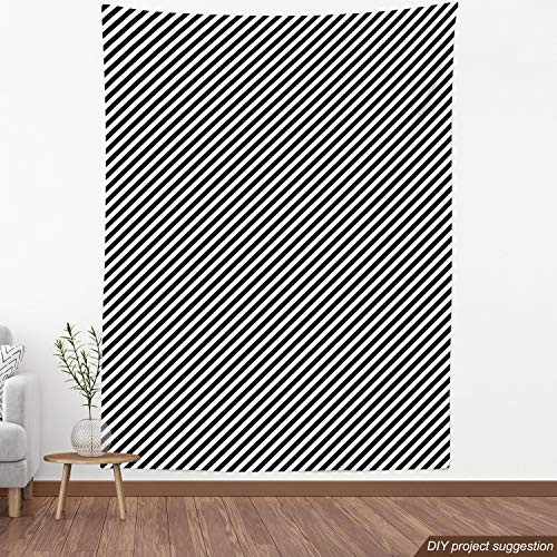 Lunarable Striped Fabric by The Yard, Diagonal Stripes Monochrome Pattern Abstract Geometric Elements Retro Inspirations, Decorative Fabric for Upholstery and Home Accents, 1 Yard, Black and White