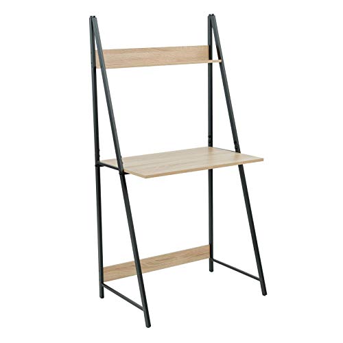 C-Hopetree Ladder Desk with Shelf - Student Study Table - Black Metal Frame