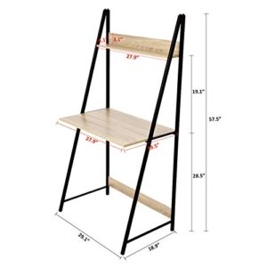 C-Hopetree Ladder Desk with Shelf - Student Study Table - Black Metal Frame