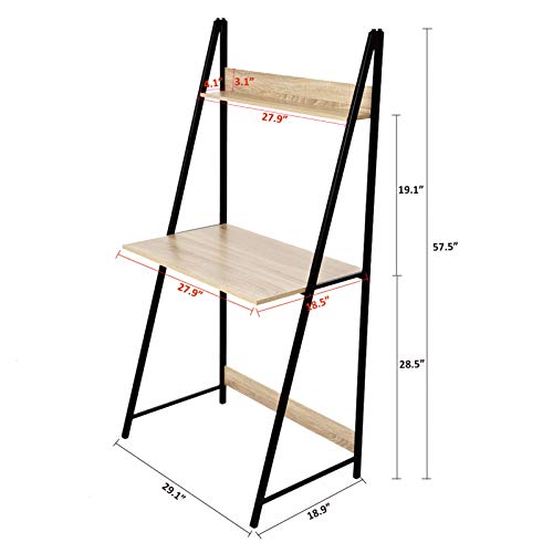 C-Hopetree Ladder Desk with Shelf - Student Study Table - Black Metal Frame