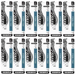 zebra f-series ballpoint stainless steel pen refill, fine point, 0.7mm, black ink, 2-count (12 pack)