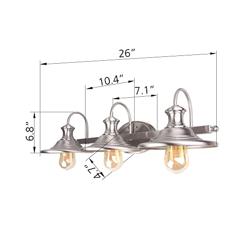 LIT-PaTH 3 Light Bathroom Vanity Light Fixture, Wall Sconce, E26 Base 60W Max for Each, Plating Nickel Finish, Bulbs not Included