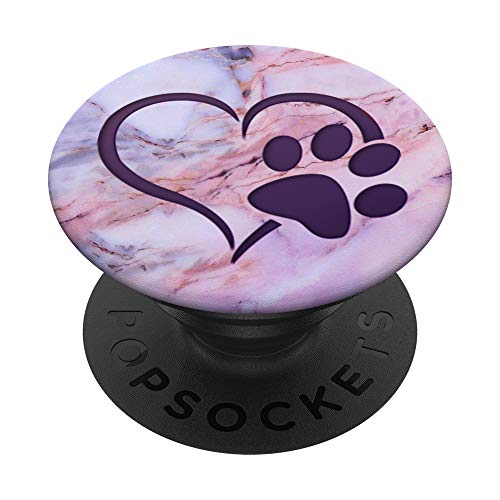 Purple Dog Paw Print Heart on Pink Blue Marbled Look PopSockets Swappable PopGrip