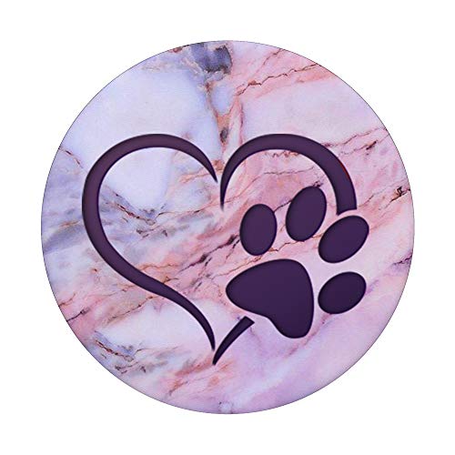 Purple Dog Paw Print Heart on Pink Blue Marbled Look PopSockets Swappable PopGrip