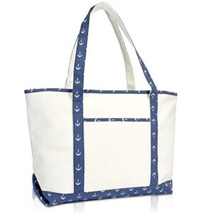 dalix 23" premium 24 oz. cotton canvas shopping tote navy blue anchor