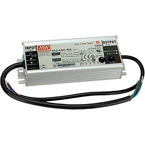 Mean Well HLG-60H-36A LED Power Supply 61.2W 36V 1.7A CV+CC, with PFC, IP65, V-I Output Adjustable W/Intrl Potmeter, Input: 90~305VAC