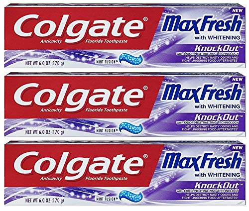 Colgate Max Fresh Toothpaste - KnockOut - With Odor Neutralizing Technology - Net Wt. 6 OZ (170 g) Per Tube - Pack of 3 Tubes