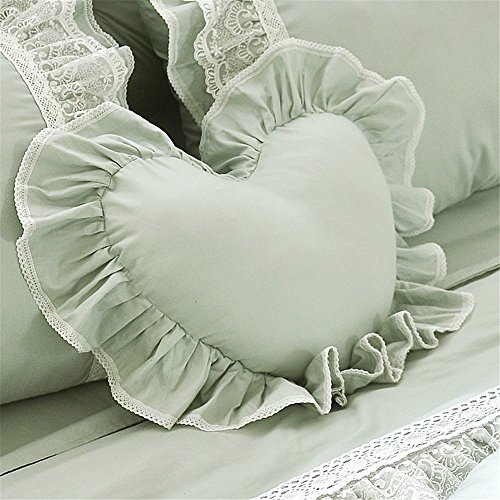 LELVA Solid Color Ruffle Design Detachable Decoration Pillow Heart Throw Pillow Sham Cushion Bed Shaped Sofa Pillows Green