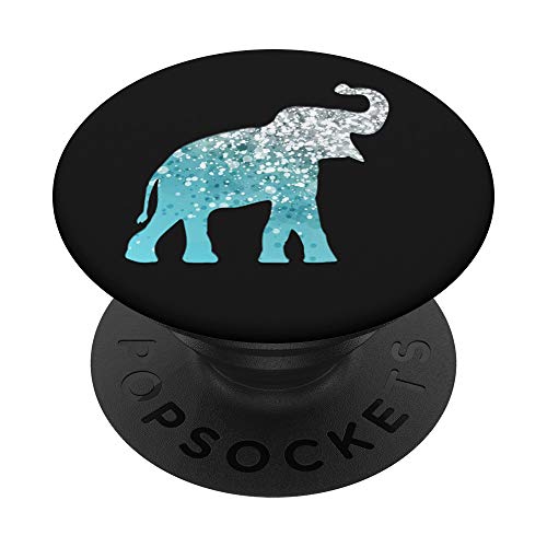 Silver light Blue Elephant on Black PopSockets Swappable PopGrip