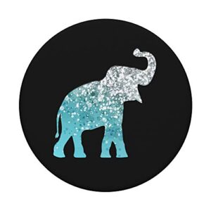 Silver light Blue Elephant on Black PopSockets Swappable PopGrip