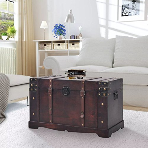 Festnight Treasure Chest Wood Storage Box Trunk Cabinet Collection Furniture Decor 26" x 15" x 15.7" (L x W x H)