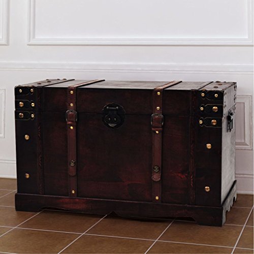 Festnight Treasure Chest Wood Storage Box Trunk Cabinet Collection Furniture Decor 26" x 15" x 15.7" (L x W x H)