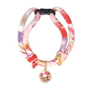 petsokoo four-leaf clover cat collar with bell breakaway buckle. japan chirimen,cute kitten collar for girl boy,samll cat,pink