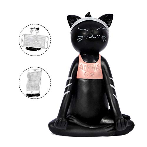 Alpha Go Cell Phone Holder, Yoga Black Cat Smartphone Stand, Dock, Cradle, Compatible with iPhone, All Android Smartphone Charging, Desktop Accessories Pal